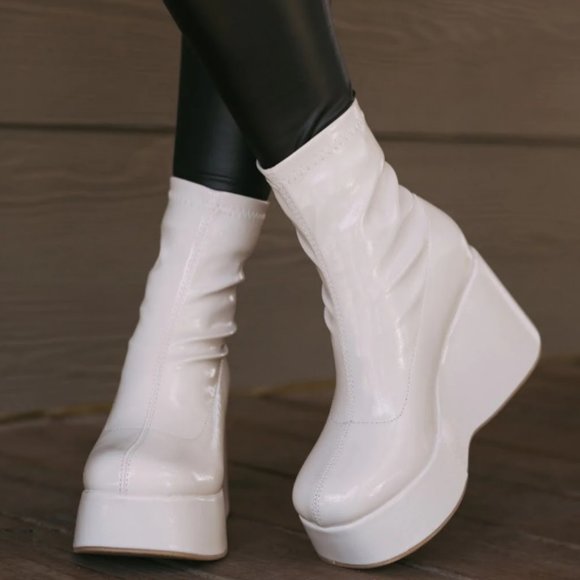 Soda | Shoes | Newbone Fitted Sock Ankle Boot Booties Platform Wedge ...